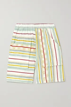 Loewe Striped Cotton, Silk And Linen-blend Shorts