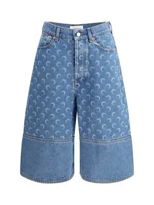 MARINE SERRE Marine Serre Moon Logo Bermuda Shorts - Blue