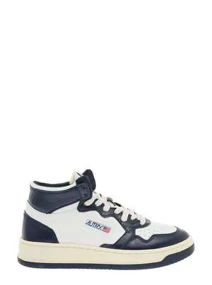 AUTRY Man's High Top White And E Leather Sneakers Blu