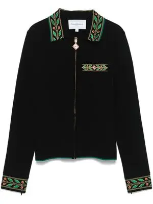Casablanca Wool Laurel Cardigan With Embroidery - Black