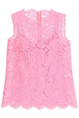 Dolce & Gabbana Branded Stretch Lace Top - Pink