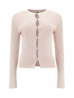 Fendi Ribbed Cardigan Almond