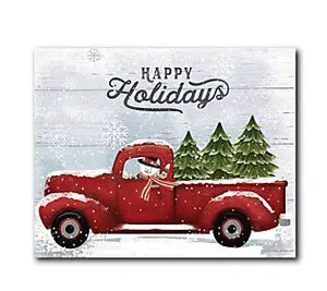 COURTSIDE MARKET Red Truck Snowman 16x20 Canvas Wall Art - One-color