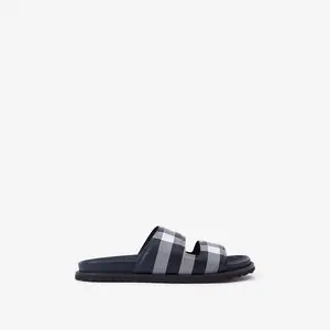 Burberry Check Printed Slides - Dark Charcoal Blue