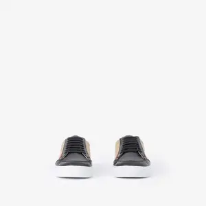 Burberry Check And Leather Lace-up Sneakers