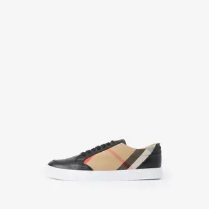 Burberry Check And Leather Lace-up Sneakers