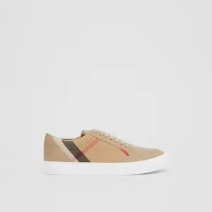 Burberry Burberry Check And Leather Sneakers Tan
