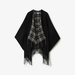 Burberry Reversible Check Wool Cape Black/calico