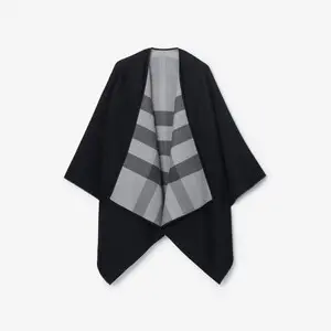 Burberry Reversible Check Wool Cape Charcoal Grey