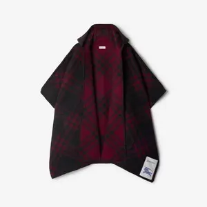 Burberry Reversible Check Wool Cape Cranberry