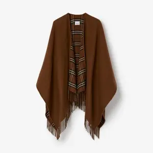 Burberry Reversible Check Wool Cape Dark Birch Brown