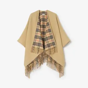 Burberry Reversible Check Wool Cape - Sand Beige