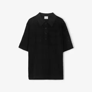 Burberry Check Cotton Blend Polo Shirt Black