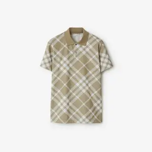 Burberry Check Cotton Blend Polo Shirt Dark Hunter/white