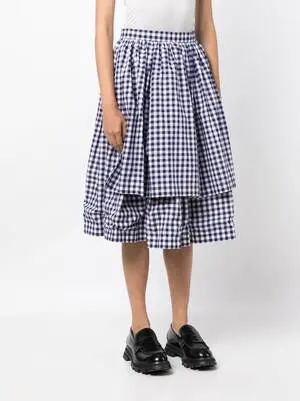 Comme Des GarçOns Gingham Check-Pattern Cotton Skirt In Blue - 10