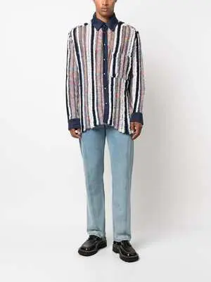 VITELLI Striped Knit-panel Shirt - Blue
