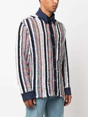 VITELLI Striped Knit-panel Shirt - Blue