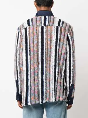 VITELLI Striped Knit-panel Shirt - Blue