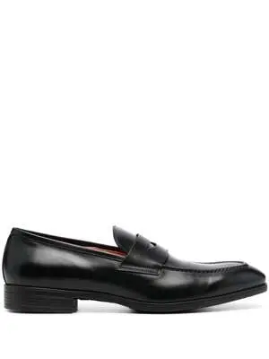 Santoni Polished Leather Penny Loafers - Black