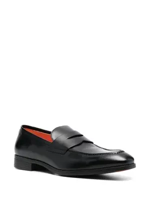Santoni Polished Leather Penny Loafers - Black