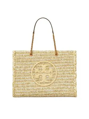 Tory Burch Women's Ella Raffia Melange Chain Tote Bag - Natural - Natural