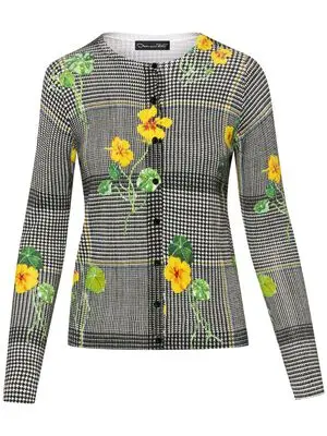 Oscar De La Renta Nasturtium Houndstooth Print Cardigan