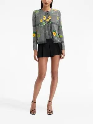 Oscar De La Renta Nasturtium Houndstooth Print Cardigan