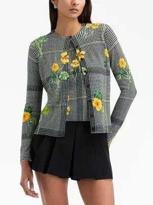 Oscar De La Renta Nasturtium Houndstooth Print Cardigan