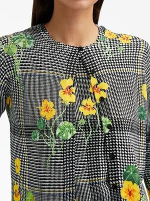Oscar De La Renta Nasturtium Houndstooth Print Cardigan