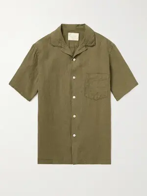 Portuguese Flannel Camp-collar Linen Shirt - Green