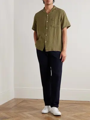 Portuguese Flannel Camp-collar Linen Shirt - Green