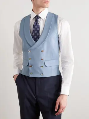 FAVOURBROOK Dukes Slim-fit Shawl-lapel Double-breasted Linen Waistcoat