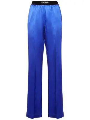 TOM FORD Logo Silk Satin Pajama Pants Blue