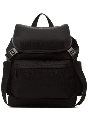 Versace Logo Nylon Backpack - Black