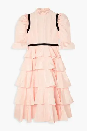 Batsheva Simone Tiered Ruffled Moire Midi Dress