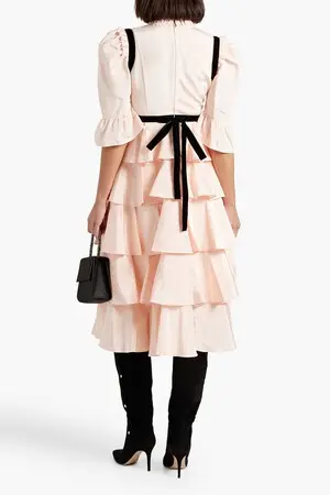 Batsheva Simone Tiered Ruffled Moire Midi Dress