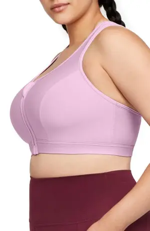 GLAMORISE Full Figure Zip-up Sports Bra - Lavender