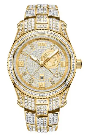 JBW Reserve Jet Setter Gmt Diamond & Crystal Bracelet Watch - Gold