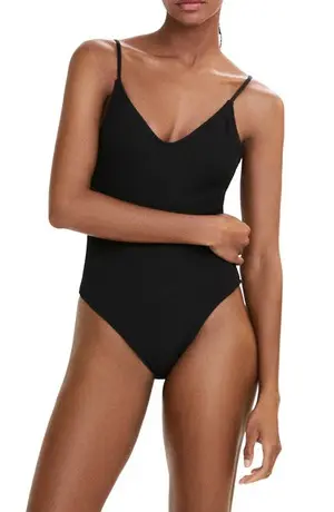 Mango Textured One-piece Swimsuit - Black