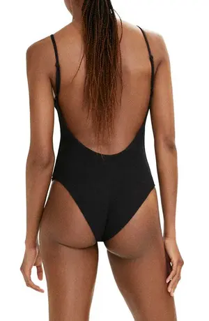 Mango Textured V-neck One-piece Swimsuit