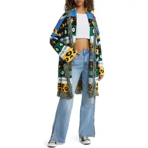 DRESSED IN LALA Luxe Fringe Cardigan - Blue