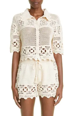 Zimmermann Cotton Crochet Crop Button-up Shirt