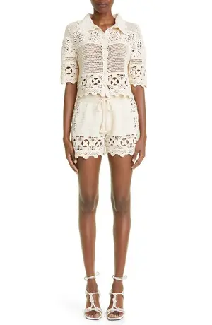 Zimmermann Cotton Crochet Crop Button-up Shirt