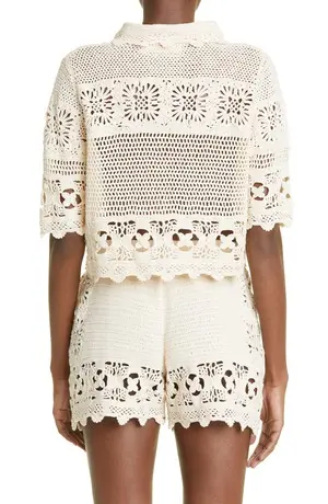 Zimmermann Cotton Crochet Crop Button-up Shirt