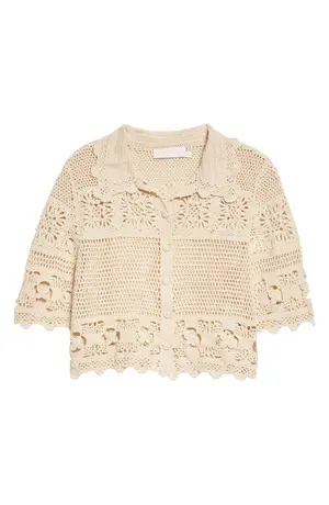 Zimmermann Cotton Crochet Crop Button-up Shirt