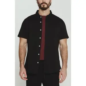 7 Diamonds Bennet Stripe Seersucker Short Sleeve Button-up Shirt Black