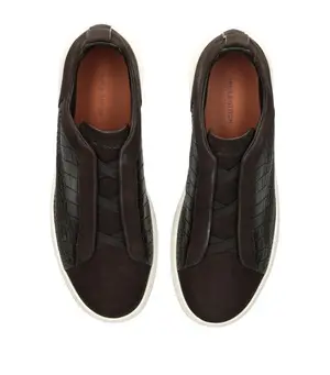 Zegna Leather-cashmere Triple Stitch Sneakers - Brown