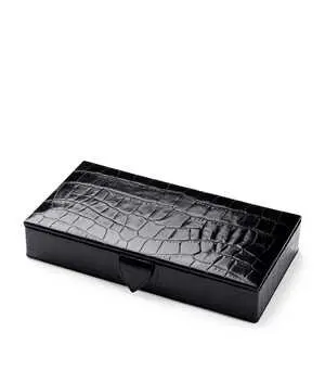 ASPINAL OF LONDON Croc-embossed Leather Cufflink Box - Black