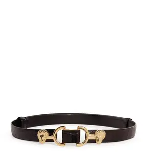 Maje Lion-embellished Leather Horsebit Belt - Black