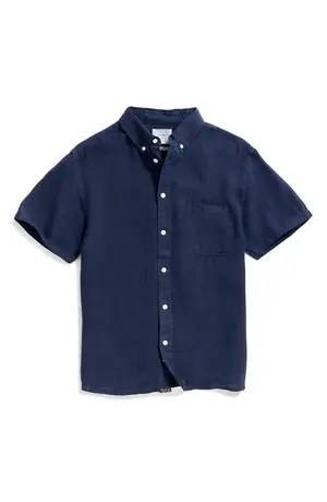 Billy Reid Tuscumbia Standard Fit Short Sleeve Linen Button-down Shirt Midnight Blue